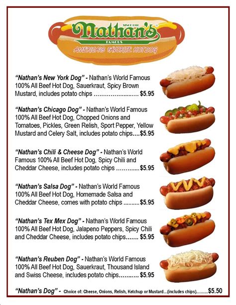 Nathans Hot Dogs Menu At Route 66 Road Runner Best Hot Dogs To Try
