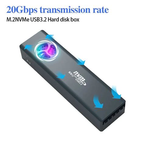 Gudga Nvme 인클로저 20gbps Nvme 케이스 M2 Ssd 내장 냉각 팬 외부 Ssd 케이스 Usb Type C 31 M2용 하드 드라이브 박스 2242