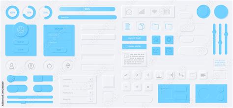 Neumorphism Style Elements Vector Set Modern Website Or Mobile App Design Bundle Minimal Style