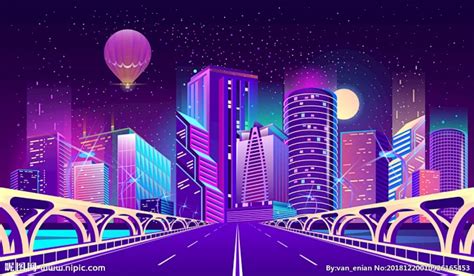 矢量城市建筑夜景图 花瓣网