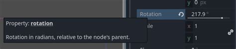 [4 0] Inspector Shows Node2d `rotation` In Degrees But Hovering On The Property Says Its In