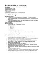 Anthropology Study Guide Key Concepts And Methodologies Course Hero