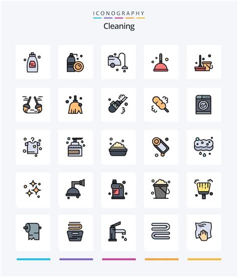 premium vector creative cleaning 25 line filled icon pack such as clean witch clean mop broom