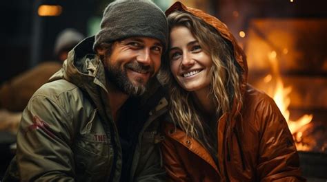 Premium Ai Image Young Couple Sitting In A Bonfire