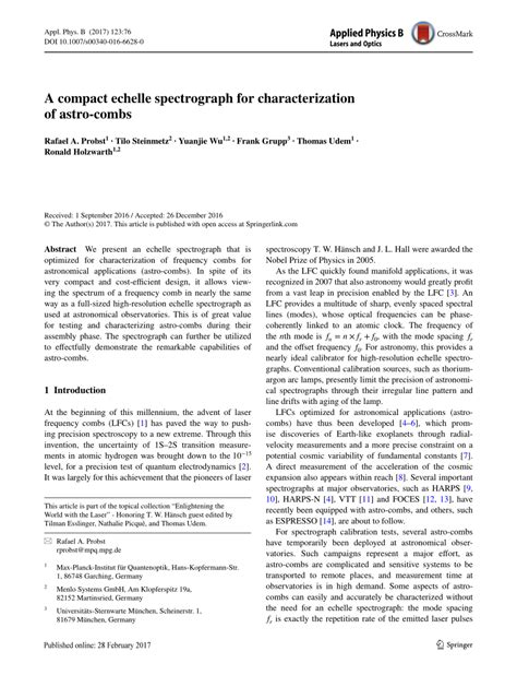Pdf A Compact Echelle Spectrograph For Characterization Of Astro Combs
