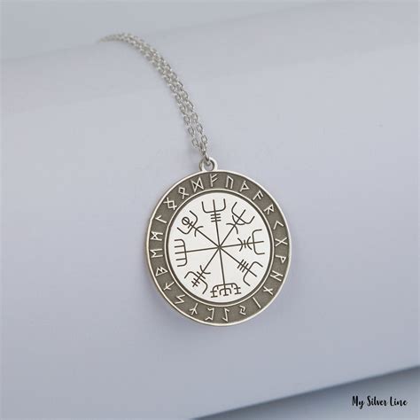 Viking Compass Necklace Vegvisir Necklace Sterling Silver Gold Rose
