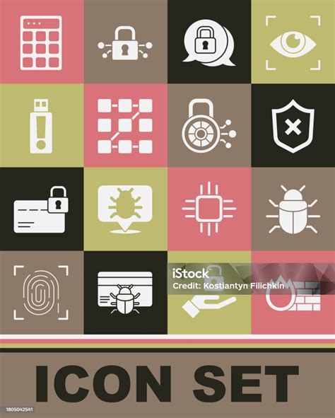 Set Firewall Security Wall System Bug Shield With Cross Mark Cyber Graphic Password Protection