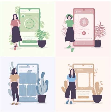 Premium Vector Flat Design Of Girls With Phone User Interface