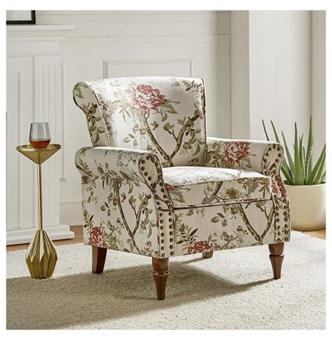 Yunwen Modern Accent Chair With Wooden Legs And Nailhead Trim Floral