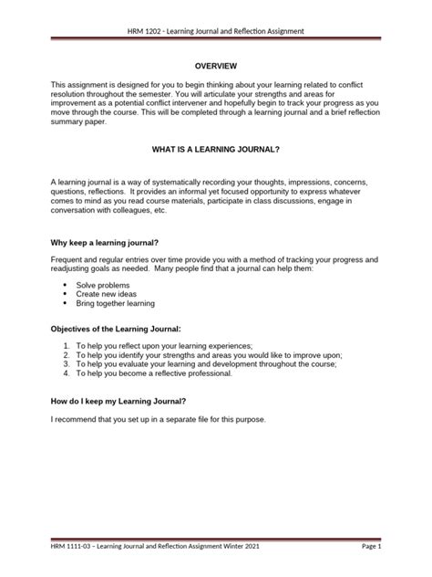 Hrm 1202 Learning Journal Reflection Assignment Pdf Learning