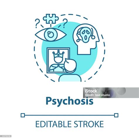 정신병 개념 아이콘입니다 심령 장애 정신 병증 광기 통제 할 수없는 두려움 우울증 정신 질환 아이디어 얇은 라인 그림입니다 벡터 절연 윤곽선 Rgb 색상 드로잉 편집 가능한