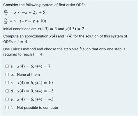 Solved Consider The Following System Of First Order ODES Dx Chegg