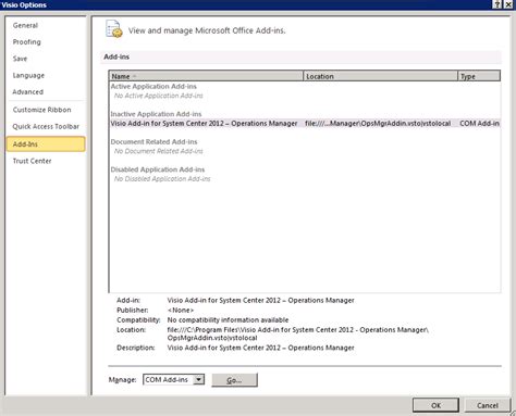 Kevin Greene IT Blog SCOM 2012 Visio Integration Add In Not Loading