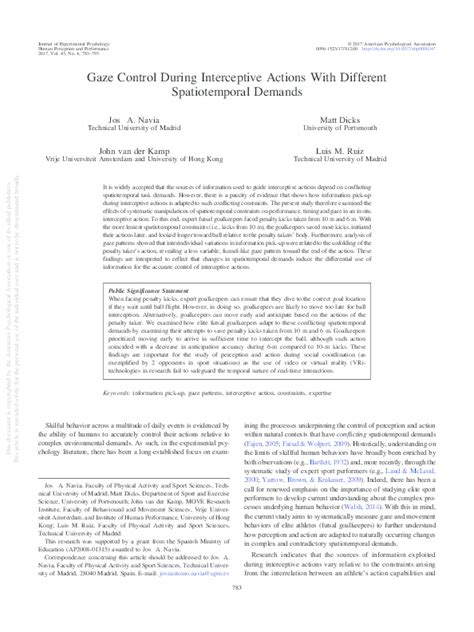 Pdf Gaze Control During Interceptive Actions With Different Spatiotemporal Demands
