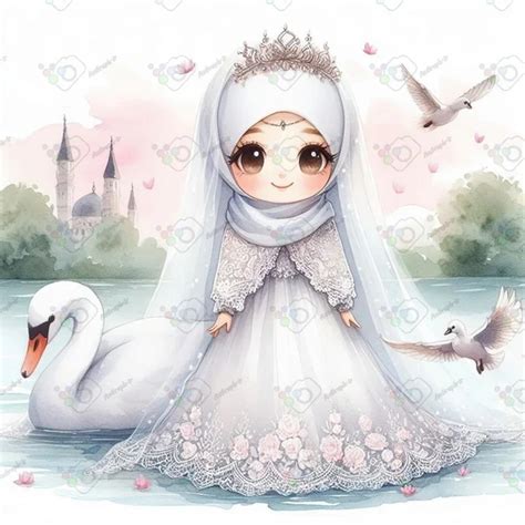 خرید و قیمت بک گراند کودکانه دختر ناز با حجاب کنار دریاچه با قوی سپید کد 41957 ویژه عکس گراف ترب