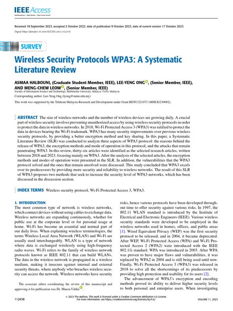 Wireless Security Protocols Wpa3 A Systematic Literature Review Pdf