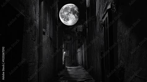 A Dark Alleyway Under A Full Moon Where The Shadows Twist Into