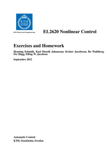 El2620 Nonlinear Control Exercises And Homework Exercises Dynamics Docsity
