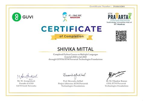 shivika mittal on linkedin pythonprogramming iitmadras guvi certificateofcompletion
