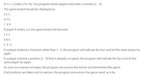 Solved In C Create A Tic Tac Toe Program Where Players