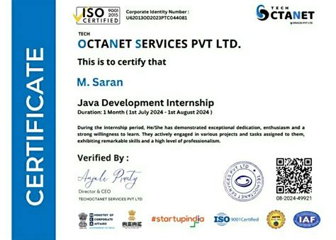 Saran M On Linkedin Octanet Octanetinternship