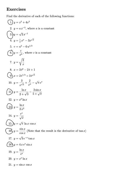 Solved Exercises Find The Derivative Of Each Of The Chegg
