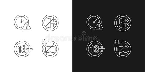 vr headset usage linear manual label icons set for dark and light mode stock vector
