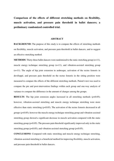 Pdf A Comparison Of The Effects Of Different Stretching Methods On Flexibility Muscle