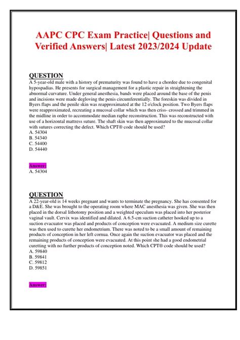 Aapc Cpc Exam Practice Questions And Verified Answers Latest 2023