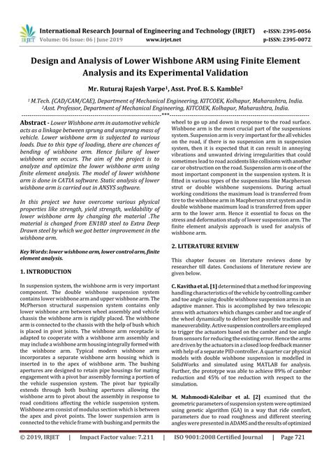 Irjet Design And Analysis Of Lower Wishbone Arm Using Finite Element