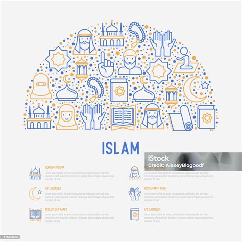 얇은 선 아이콘 이슬람 개념 사원 카펫 묵 주 기도 코 란 이슬람교도 현대 벡터 일러스트 레이 션 웹 페이지 서식 파일 Eid Ul Fitr에 대한 스톡 벡터 아트 및 기타