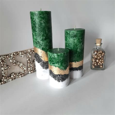 Emerald Green Pillar Candles Set Of 3 Unique Candle Unscented Candles