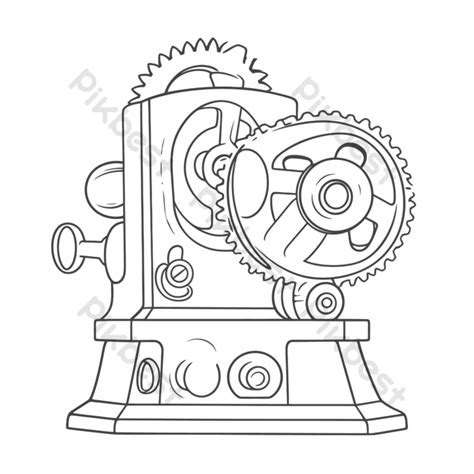 Outline Sketch An Outlines Drawing Of A Gear Train Machine Coloring Page Vector Png Images Png