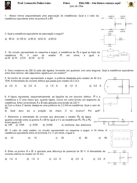 Exercicio Associação De Resistores Pdf Resistência Elétrica E