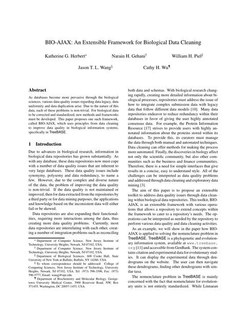 Pdf Bio Ajax An Extensible Framework For Biological Data Cleaning
