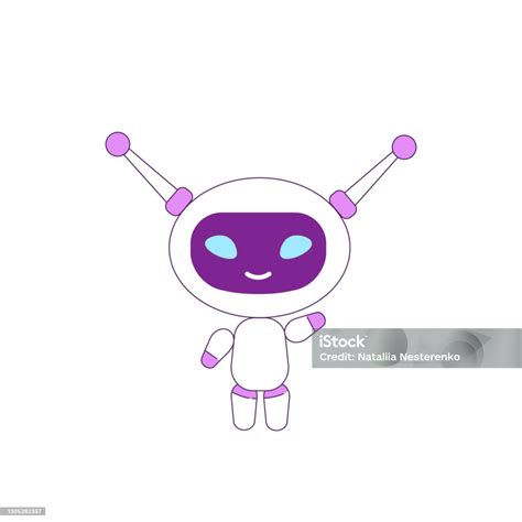 Cute Modern Robot Violet Linear Object Futuristic Female Bot Waving Hi