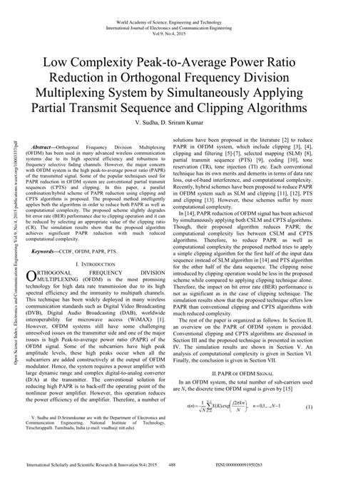 Pdf Low Complexity Peak To Average Power Ratio Reduction In