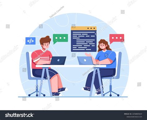 People Working Discussing Programming Code Teamwork เวกเตอร์สต็อก