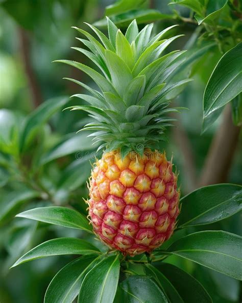 Pineapple Growing Amidst Lush Foliage In A Tropical Hawaii Landscape