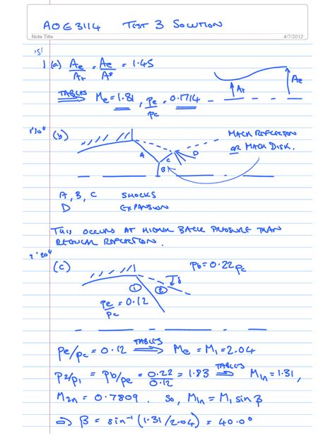 Compressible Aerodynamics Test 3 Solutions Aoe 3114 Docsity