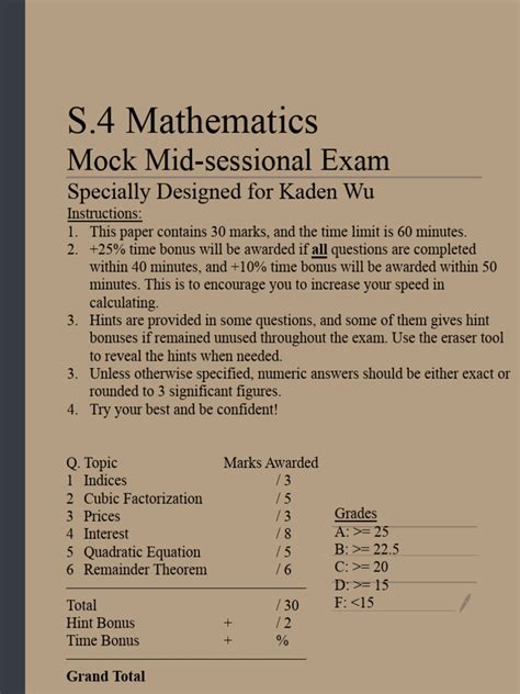 Mock Mid Sessional Exam Pdf Algebra Mathematics