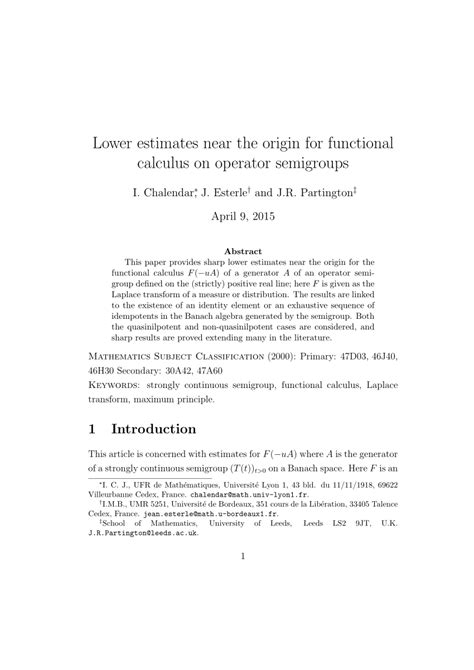 Pdf Lower Estimates Near The Origin For Functional Calculus On