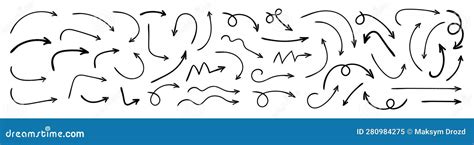 Hand Drawn Curved Arrows Sketch Doodle Style Collection Of Pointers Stock Vector