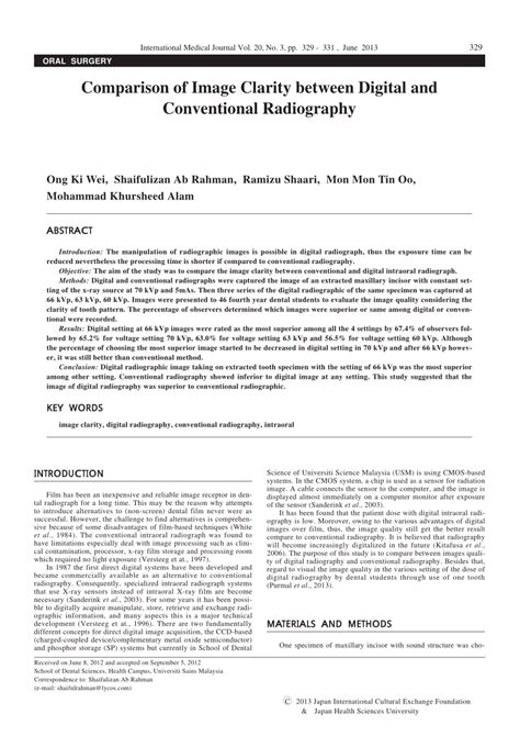 Pdf Comparison Of Image Clarity Between Digital And Conventional Radiography