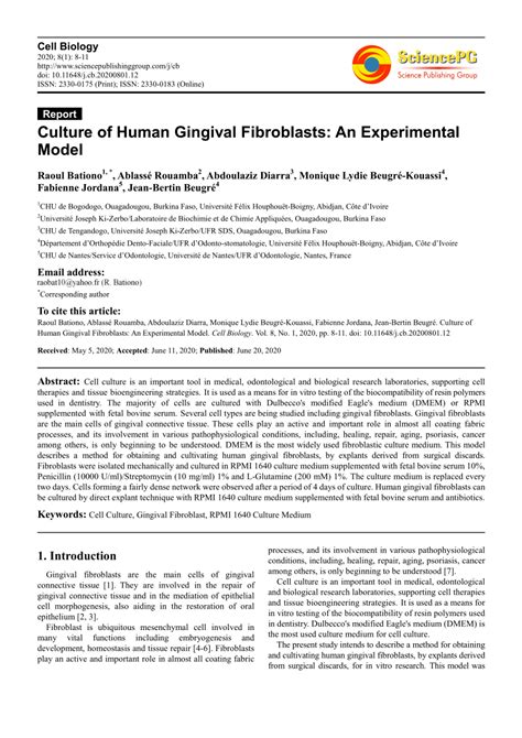 Pdf 8 11 Culture Of Human Gingival Fibroblasts An Experimental Model