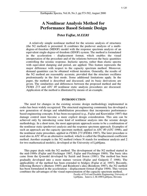 Methodolgy A Nonlinear Analysis Method For Performance Based Seismic Design 1 New Pdf