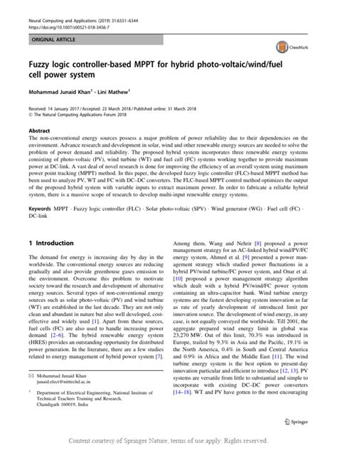 Fuzzy Logic Controller Based Mppt For Hybrid Photo Pdf Photovoltaics Diffusion