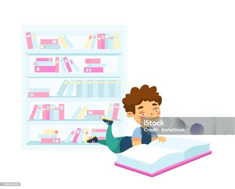 학교 교육 또는 학습 개념으로 돌아갑니다 바닥 독서 책에 누워 아이 학교 소년 학생은 시험을 준비 학생 캐릭터 지식을 얻고 수업 숙제 만화 벡터 일러스트레이션 개념에 대한