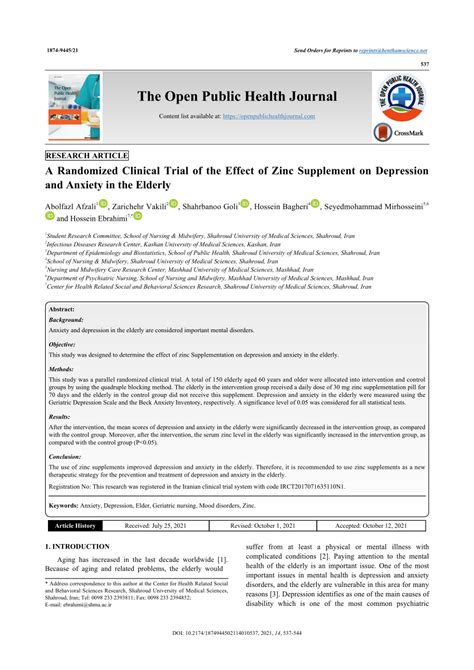 Pdf A Randomized Clinical Trial Of The Effect Of Zinc Supplement On Depression And Anxiety In