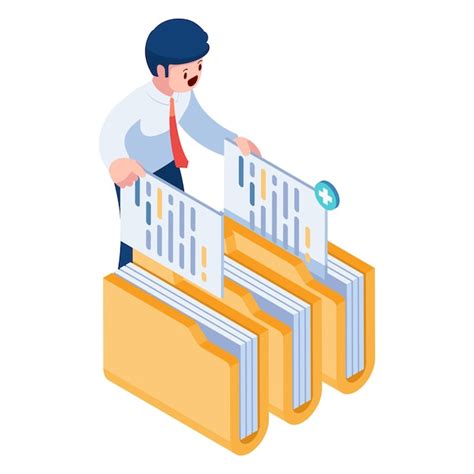 Premium Vector Flat 3d Isometric Businessman Manage Files And Folders File Management Concept